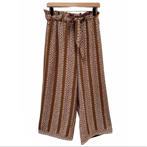 entro | Pants & Jumpsuits | Entro Brown Geometric Wide Leg Paper Bag ...